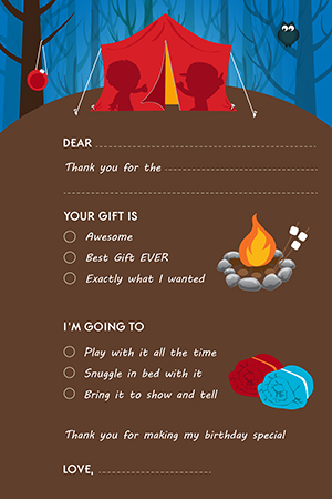 Camping - Birthday Party Fill In Thank You Cards