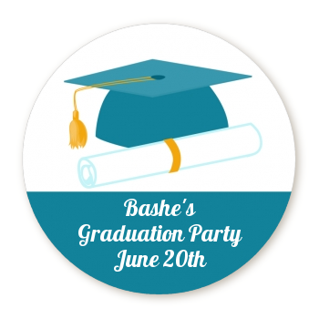 Graduation Cap Teal Personalized sticker labels | Graduation Cap Teal ...