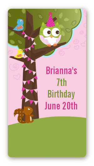 Owl Birthday Girl Birthday Party rectangular sticker labels | Owl ...