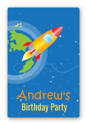 Rocket Ship - Custom Large Rectangle Birthday Party Sticker/Labels