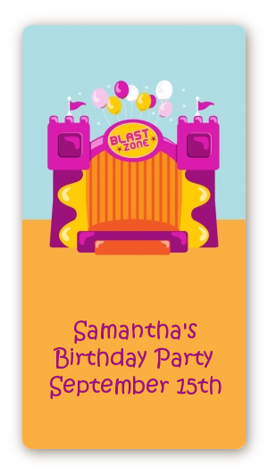 Bounce House Purple and Orange Birthday Party rectangular sticker ...