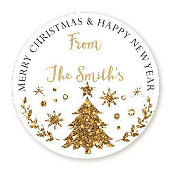 Christmas Tree Gold Glitter Personalized sticker labels | Christmas ...