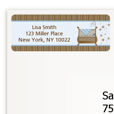 Crib Blue Baby Shower return address labels | Baby Shower return ...