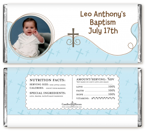Cross Blue Photo Baptism / Christening Candy Bar Wrappers | Candles ...