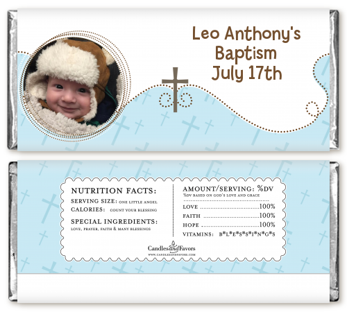 Cross Blue Photo Baptism / Christening Candy Bar Wrappers | Candles ...