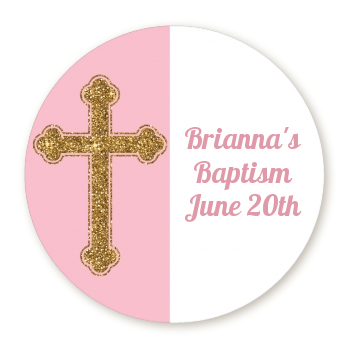 Gold Glitter Cross Pink Personalized sticker labels | Gold Glitter ...