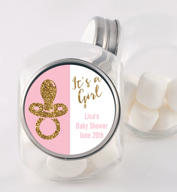 Gold Glitter Pink Pacifier Baby Shower Candy Jars | Candles & Favors