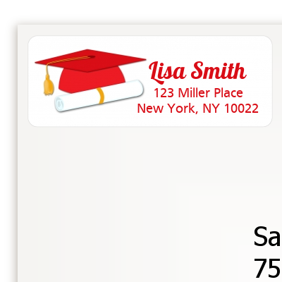 Graduation Cap Red Graduation Party return address labels | Graduation ...
