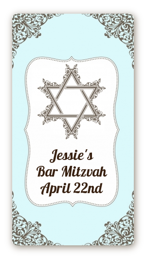 Jewish Star of David Blue & Brown Bar / Bat Mitzvah rectangular sticker ...