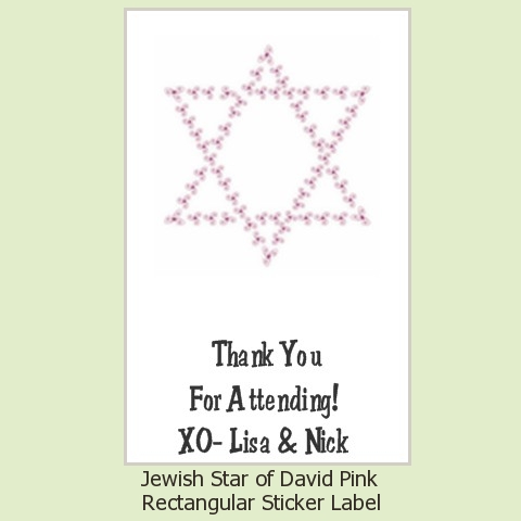 Jewish Star of David Pink Bar / Bat Mitzvah rectangular sticker labels ...