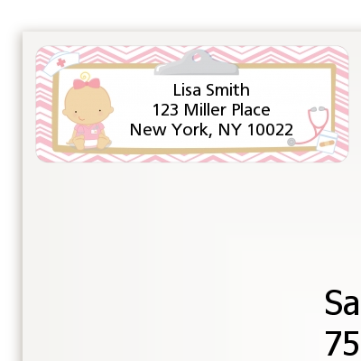 Little Girl Nurse On The Way Baby Shower return address labels | Baby ...