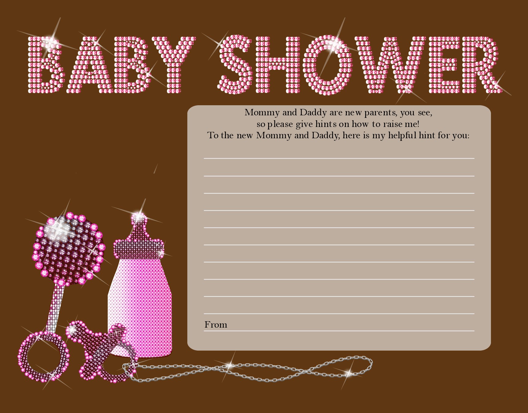 Baby Bling Pink - Baby Shower Notes of Advice