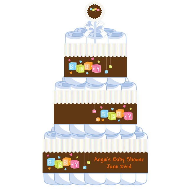 3 tier Baby Blocks Baby Shower Diaper Cake | Baby Blocks Baby Shower ...