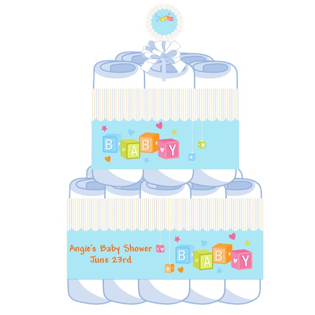 2 tier Baby Blocks Blue Baby Shower Diaper Cake | Baby Blocks Blue Baby ...