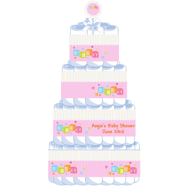 4 tier Baby Blocks Pink Baby Shower Diaper Cake | Baby Blocks Pink Baby ...