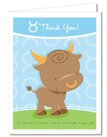 Baby Shower Thank You Cards | Bull | Taurus Horoscope Thank You Notes