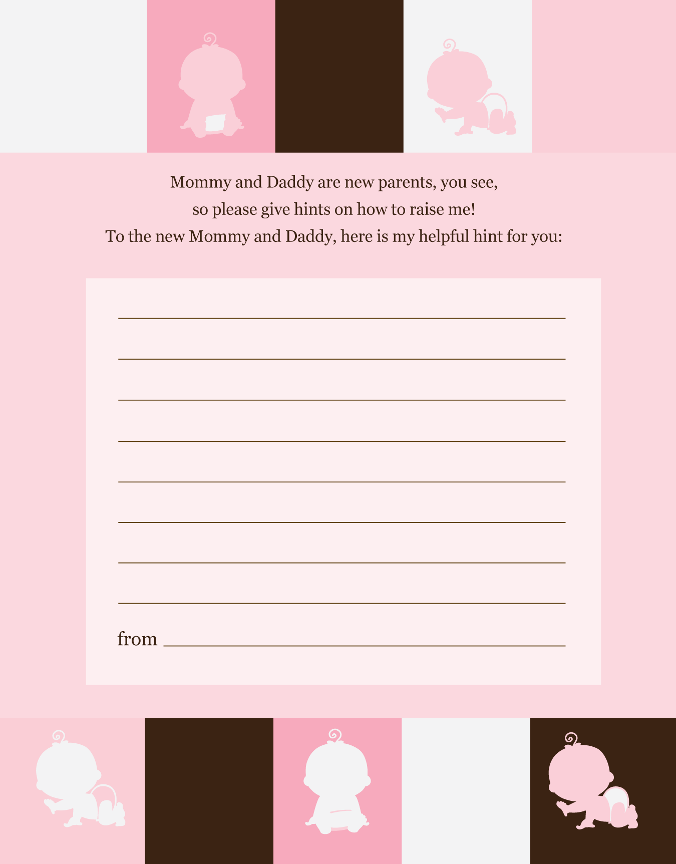 Modern Baby Girl Pink & Brown - Baby Shower Notes of Advice