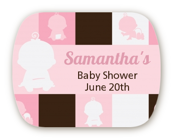 Modern Baby Girl Pink & Brown Mint Tin Stickers | Baby Shower Stickers