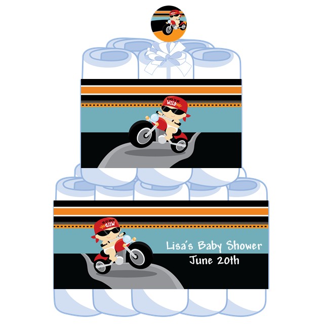 2 tier Motorcycle Baby Baby Shower Diaper Cake | Motorcycle Baby Baby ...