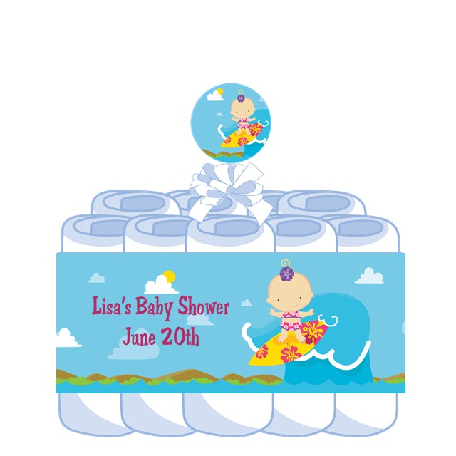 Surf Girl Baby Shower Diaper Cake | Surf Girl Baby Shower Centerpiece