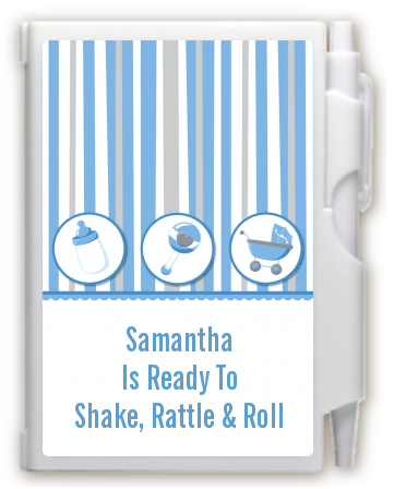 Shake, Rattle & Roll Blue Notebook Favor | Baby Shower Notebook Favors